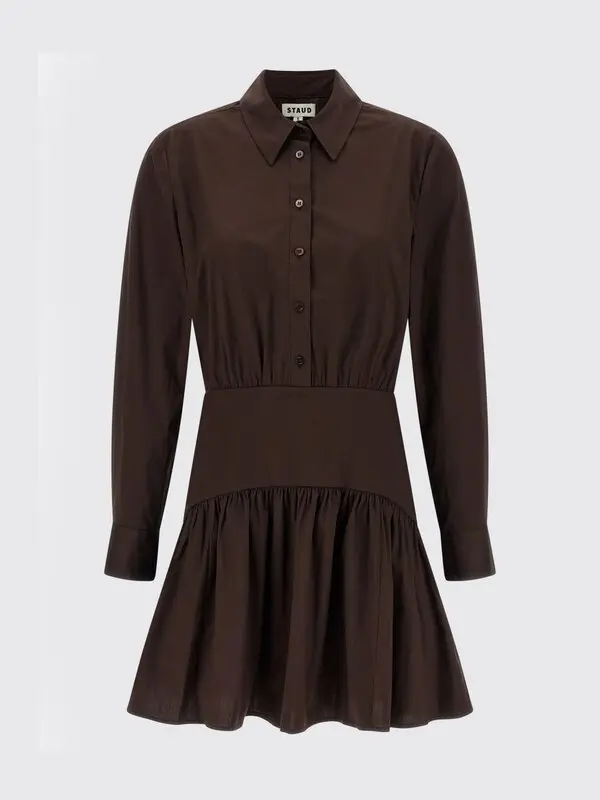 Staud Shirt Dress With Gathered Skirt - Brown