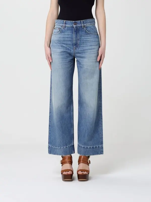 Chloé Cropped Wide-leg Cotton Denim Jeans - Blue