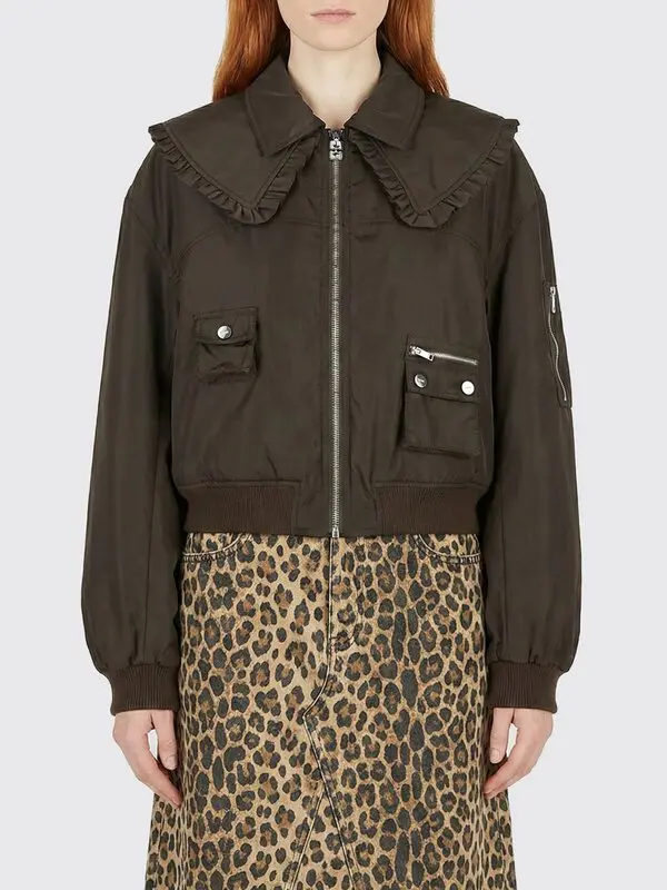 GANNI Technical Fabric Bomber Jacket - Brown