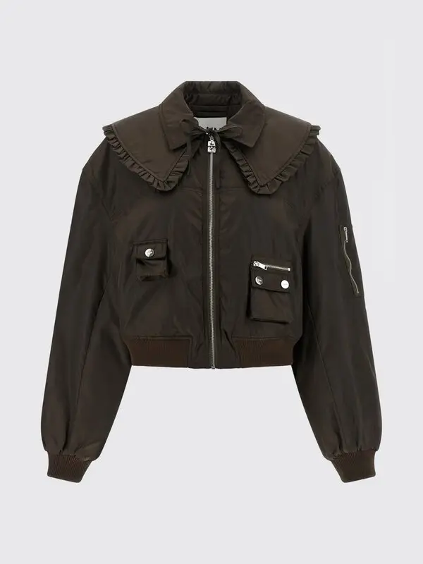 GANNI Technical Fabric Bomber Jacket - Brown