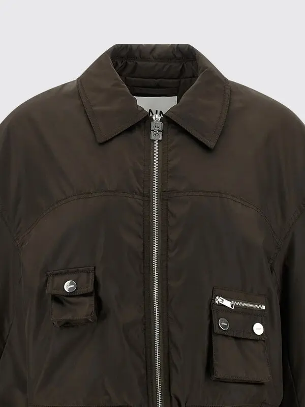 GANNI Technical Fabric Bomber Jacket - Brown