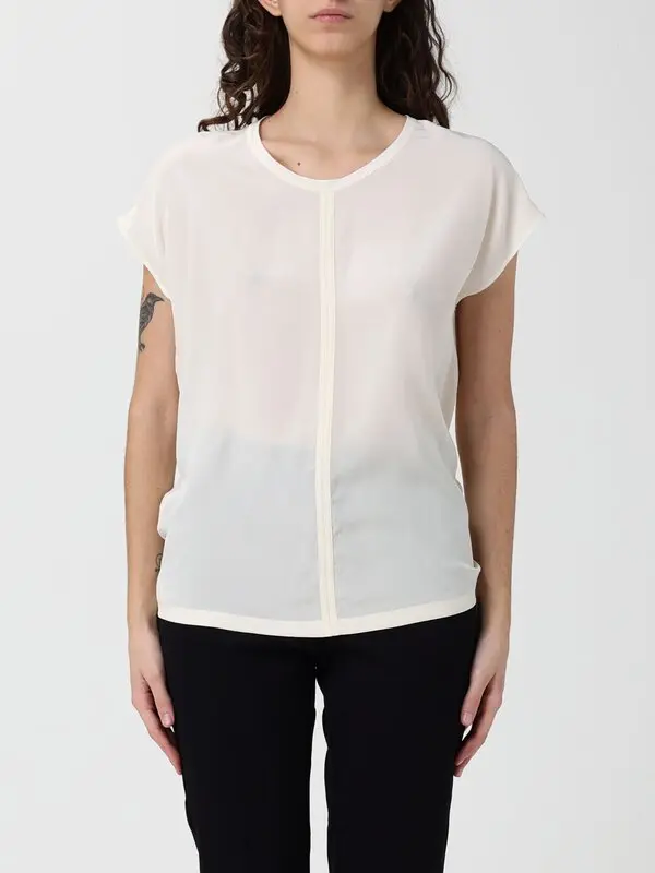 Pinko Crêpe Blouse With Crew Neck And Curved Hem - White