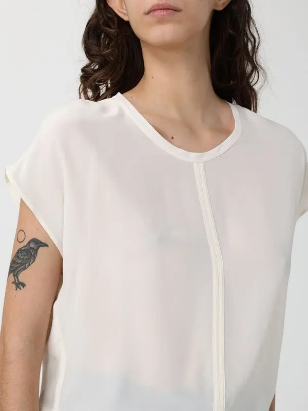 Pinko Crêpe Blouse With Crew Neck And Curved Hem - White