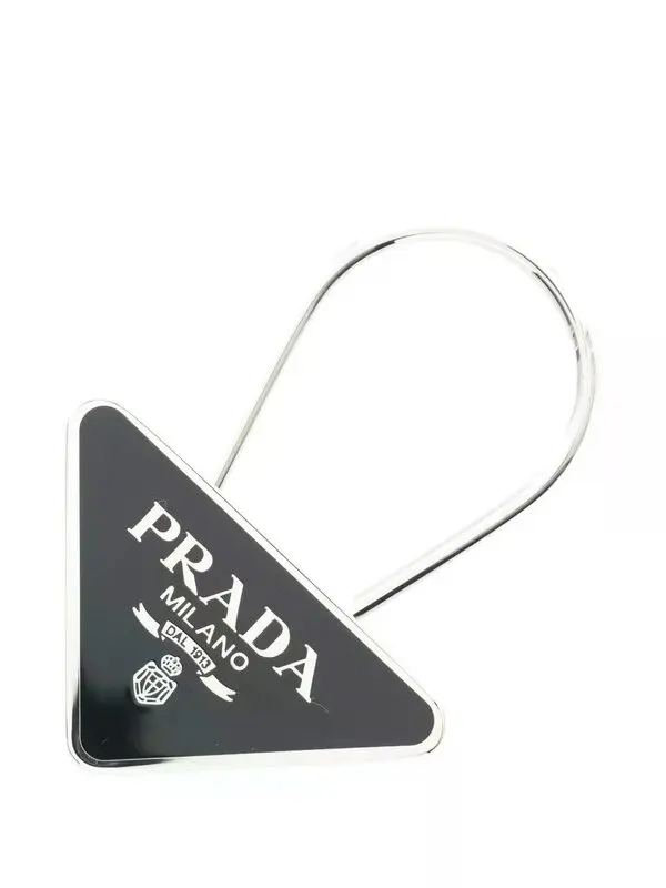 Prada Triangle Logo Keyring - Silver