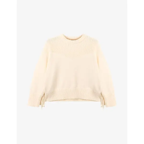 Whistles Relaxed-fit Fringed Cotton-blend Jumper - Cream