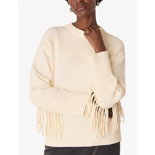Whistles Relaxed-fit Fringed Cotton-blend Jumper - Cream