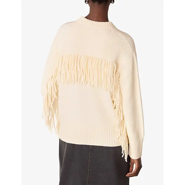 Whistles Relaxed-fit Fringed Cotton-blend Jumper - Cream