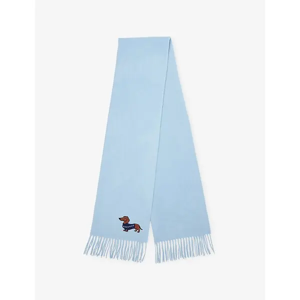 Max Mara Embroidered-logo Fringed Wool-and-cashmere Scarf - Light Blue