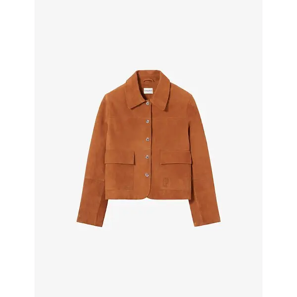 Claudie Pierlot Side-pocket Brand-embroidered Suede Jacket - Camel