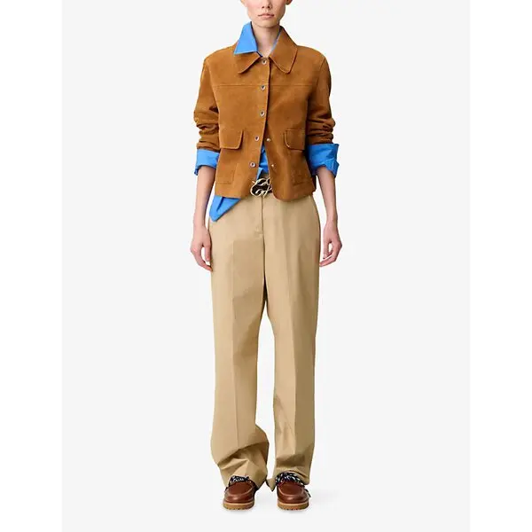 Claudie Pierlot Side-pocket Brand-embroidered Suede Jacket - Camel