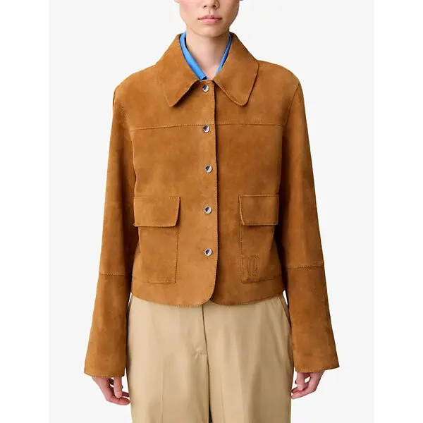 Claudie Pierlot Side-pocket Brand-embroidered Suede Jacket - Camel