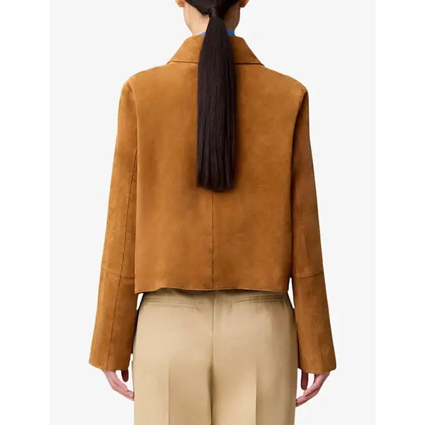 Claudie Pierlot Side-pocket Brand-embroidered Suede Jacket - Camel
