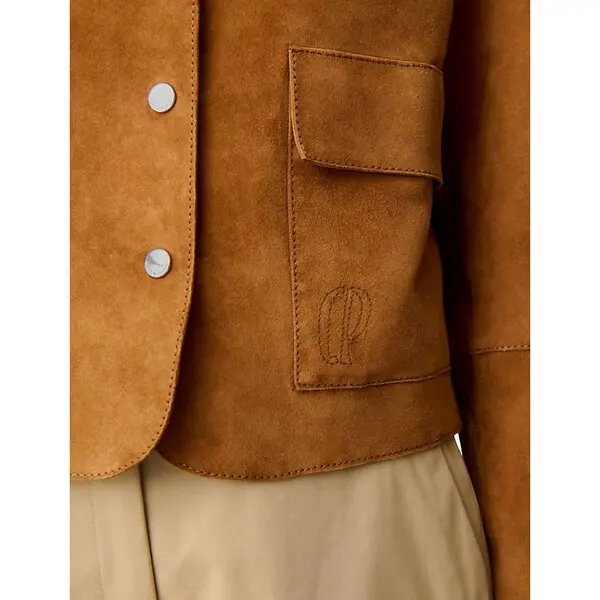 Claudie Pierlot Side-pocket Brand-embroidered Suede Jacket - Camel