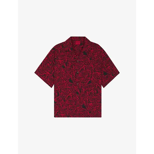 Hugo Rose-print Oversized-fit Woven Shirt