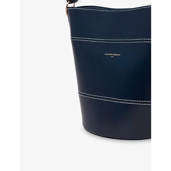Claudie Pierlot Grained-texture Leather Bucket Bag - Navy