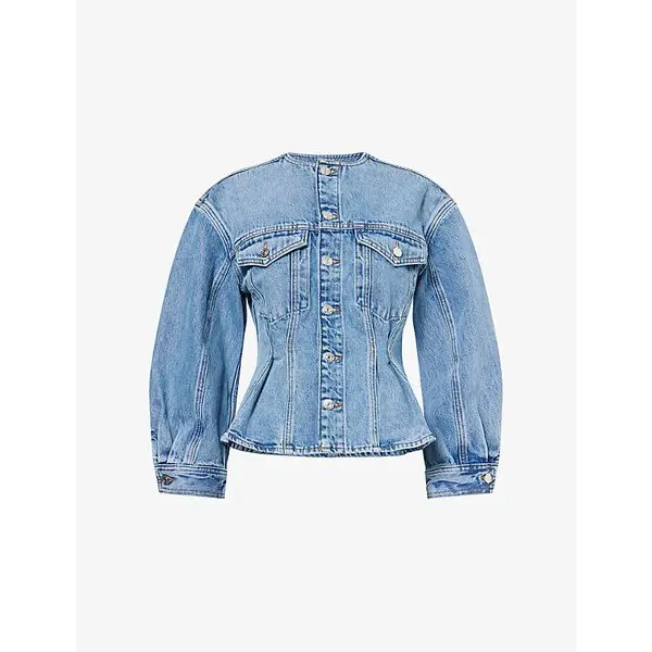 FRAME The Nipped Collarless Denim Jacket