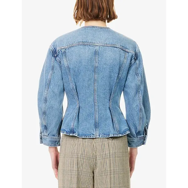 FRAME The Nipped Collarless Denim Jacket