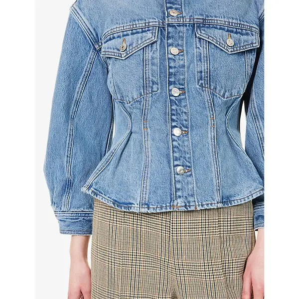 FRAME The Nipped Collarless Denim Jacket
