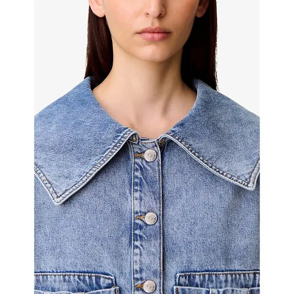 Claudie Pierlot Contrast Stitch Denim Trucker Jacket - Blue Denim