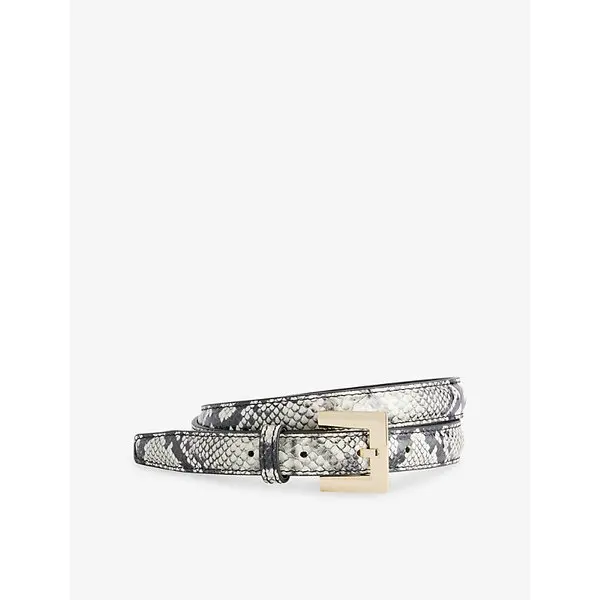 ANINE BING Nicola Printed Leather Belt - Black White Snake