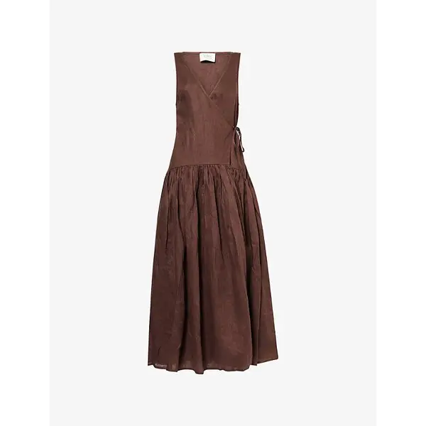 Dissh Ilio Wrap-over Linen Midi Dress