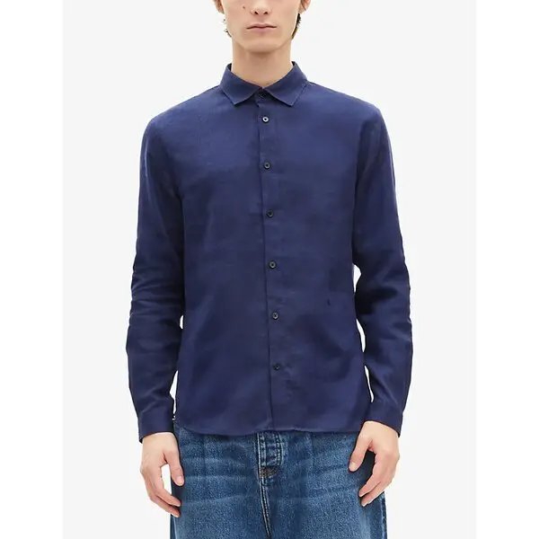 The Kooples Logo-embroidered Slim-fit Linen Shirt