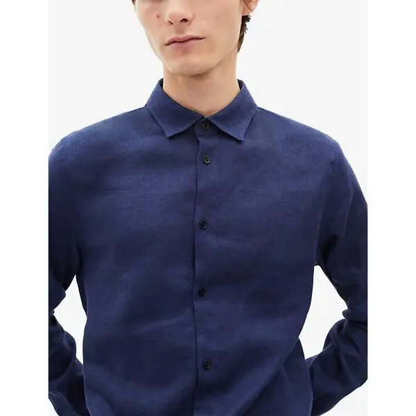 The Kooples Logo-embroidered Slim-fit Linen Shirt