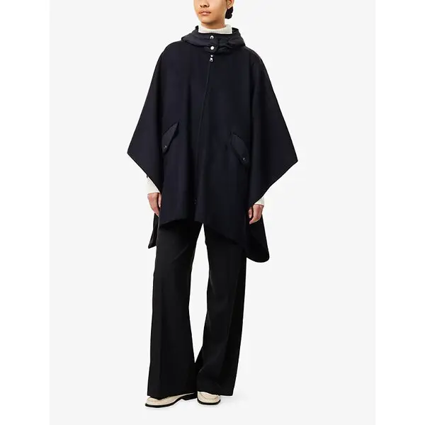 Moncler Logo-badge Hooded Woven Cape - Dark Blue