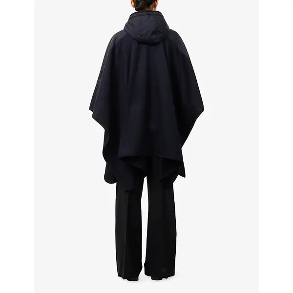 Moncler Logo-badge Hooded Woven Cape - Dark Blue