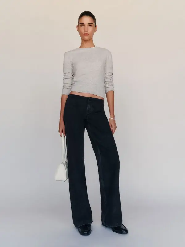 REFORMATION Talissa Stretch Low Rise Wide Leg Jeans - Black