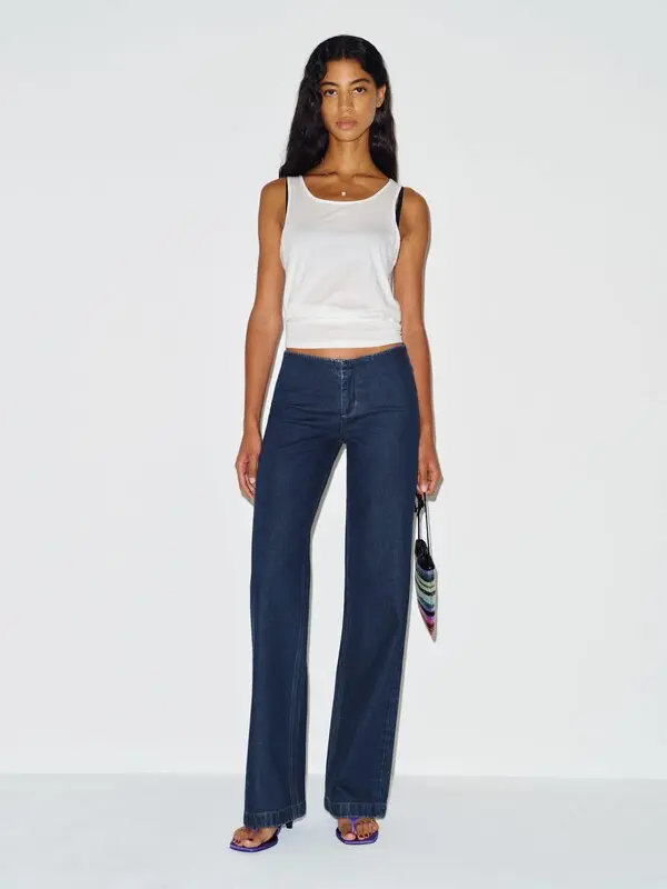 REFORMATION Talissa Stretch Low Rise Wide Leg Jeans - Blue