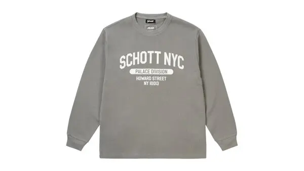 PALACE Schott Waffle Long Sleeve Tee Shirt - Grey