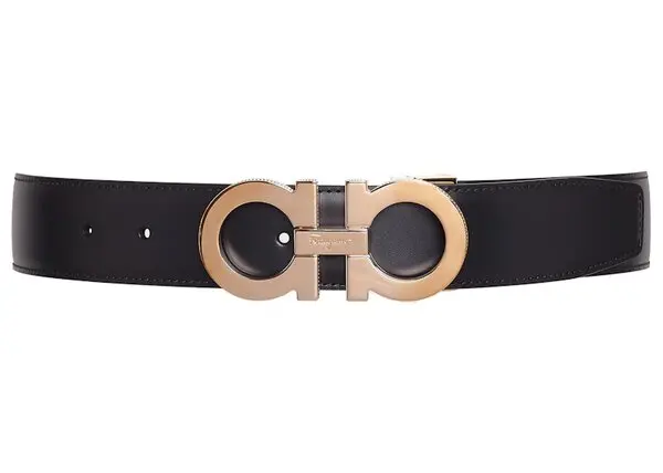 FERRAGAMO Reversible Gancini Belt - Black/blue Marine