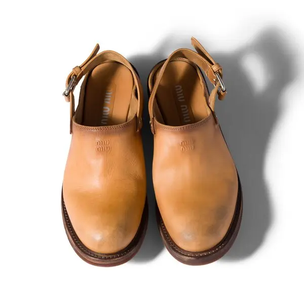 Miu Miu Foulé Leather Mules - Light Tan