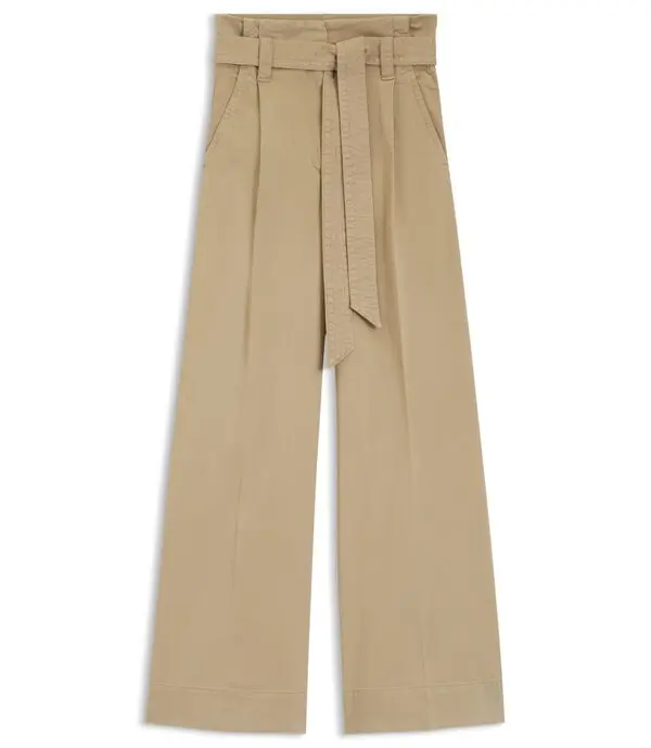 BOSS Belted Wide-leg Stretch-cotton Twill Pants
