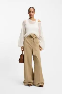 BOSS Belted Wide-leg Stretch-cotton Twill Pants