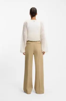 BOSS Belted Wide-leg Stretch-cotton Twill Pants