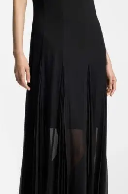 BOSS Sleeveless Dress With Plissé Skirt - Black