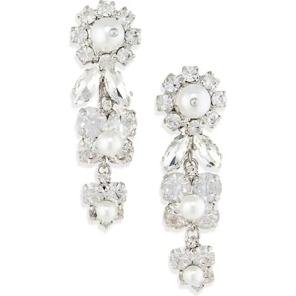 Simone Rocha Daisy Cluster Crystal & Faux Pearl Drop Earrings - Crystal/pearl