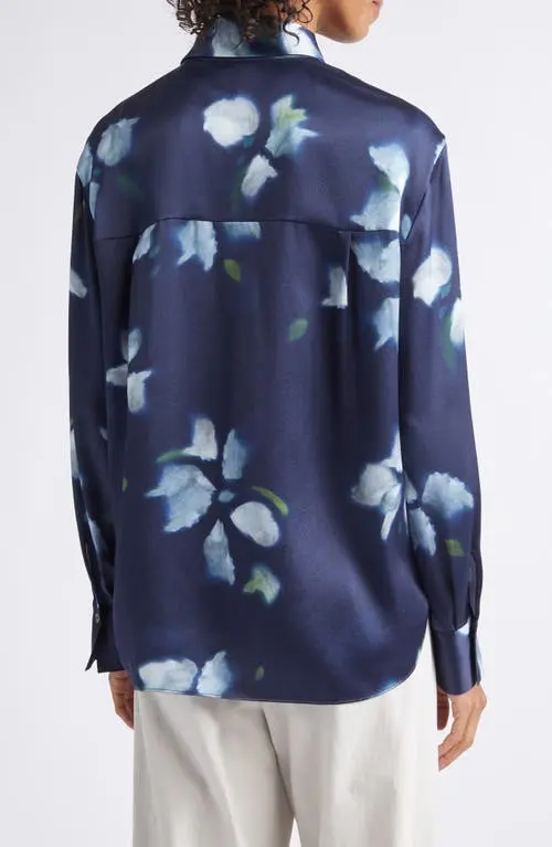 Vince Floral Silk Button-up Shirt - Dark Navy