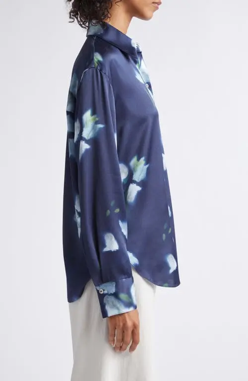 Vince Floral Silk Button-up Shirt - Dark Navy