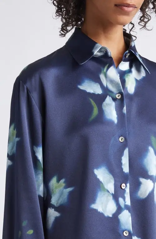 Vince Floral Silk Button-up Shirt - Dark Navy