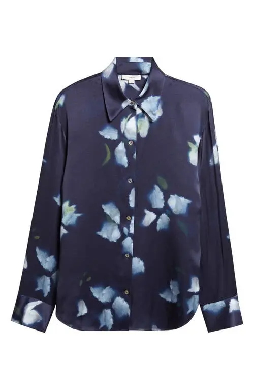 Vince Floral Silk Button-up Shirt - Dark Navy