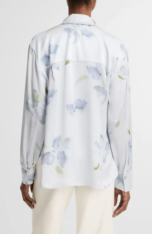 Vince Floral Silk Button-up Shirt - Soft Grey