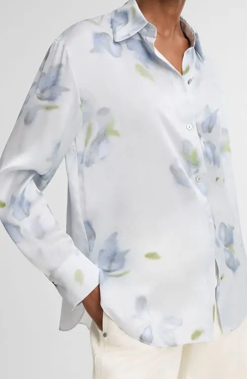 Vince Floral Silk Button-up Shirt - Soft Grey