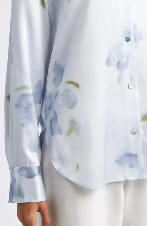 Vince Floral Silk Button-up Shirt - Soft Grey