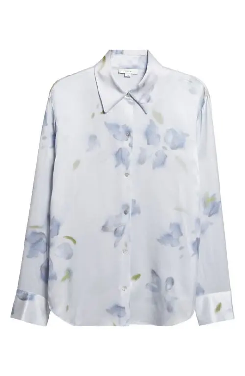 Vince Floral Silk Button-up Shirt - Soft Grey