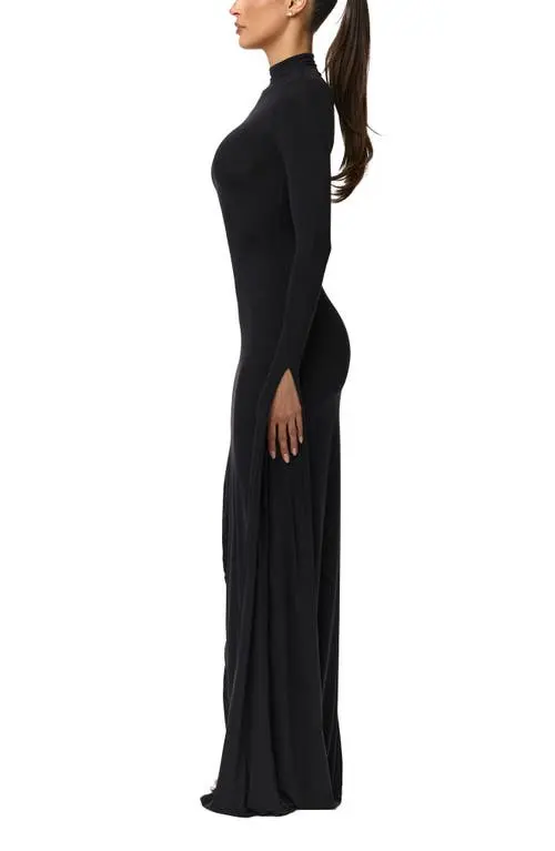 Naked Wardrobe Drape Long Sleeve Maxi Dress - Black