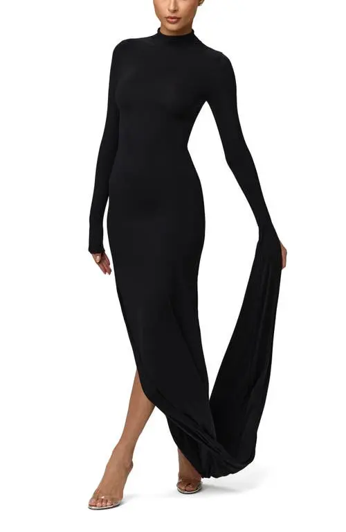 Naked Wardrobe Drape Long Sleeve Maxi Dress - Black