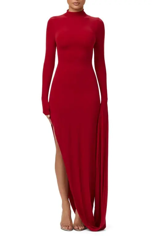 Naked Wardrobe Drape Long Sleeve Maxi Dress